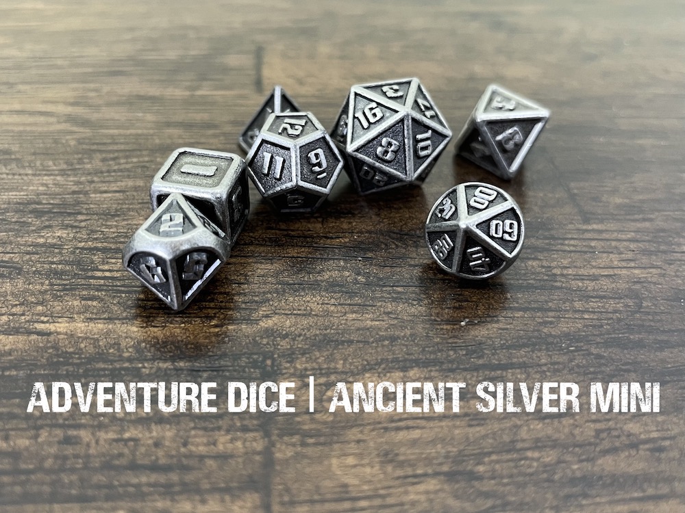 Ancient Silver Premium Mini Metal Dice Set Adventure Dice